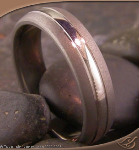 Titanium With High Polish Center And Sandblasted Rails.