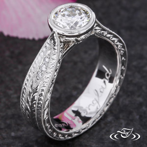 Platinum WHEAT ENGRAVED ENGAGEMENT RING