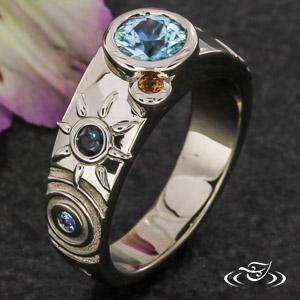 Custom 18Kt Palladium Cosmic Ring With Various Gemstones