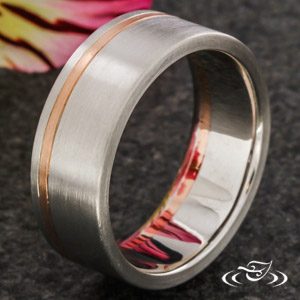 Platinum Band With Offset Rose Gold Stripe
