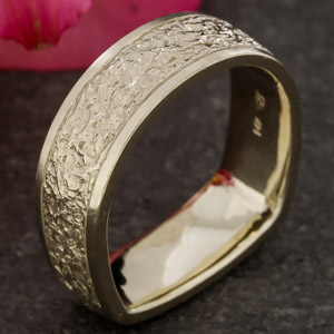 14K White Gold Euro Shank Band With Hammered Texture