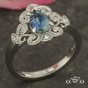 Montana Sapphire Wave Halo Engagement Ring