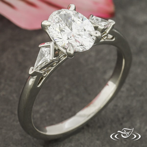 Custom Oval Three Stone Engagement Ring With Kites