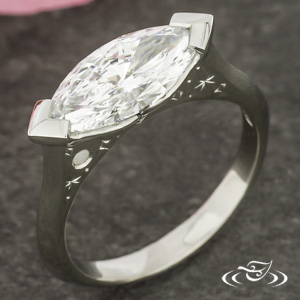 Engraved Platinum Half-Bezel Engagement Ring