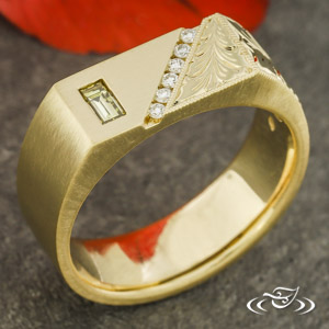 Signet Ring With Diamonds And Engraving