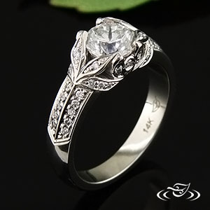 Split Leaf Prong Setting With Pave Diamonds