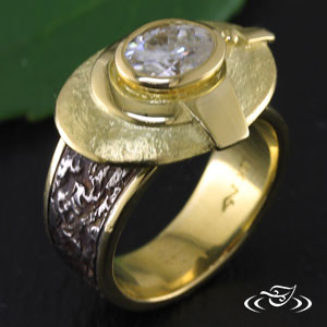 18Kt Yellow And Forged Steel Mid Century Rustic Ring