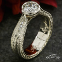 White Gold Wheat Engraved Engagement Ring