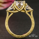 Engraved Yellow Gold Three Stone Engagement Ring