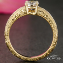 Golden Scroll Engraved Engagement Ring