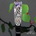 14K White Gold Tension Style Split Filigree Sapphire Ring